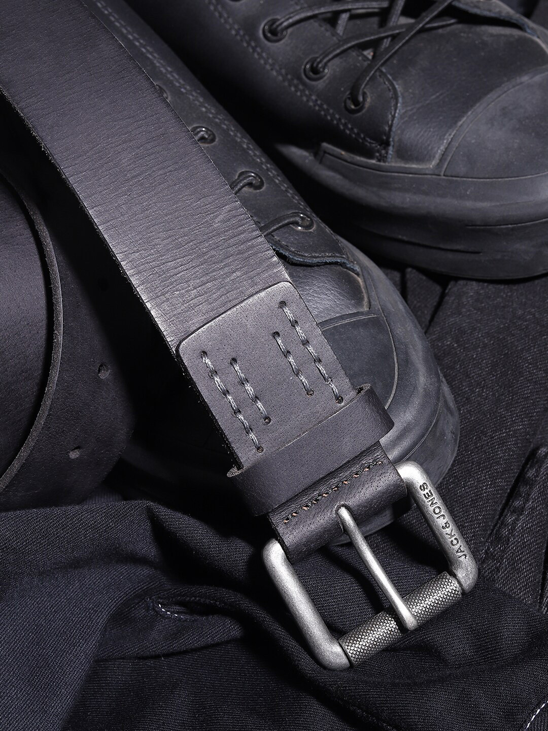 Buy Jack & Jones Men Black Textured Leather Belt - Belts for Men ...