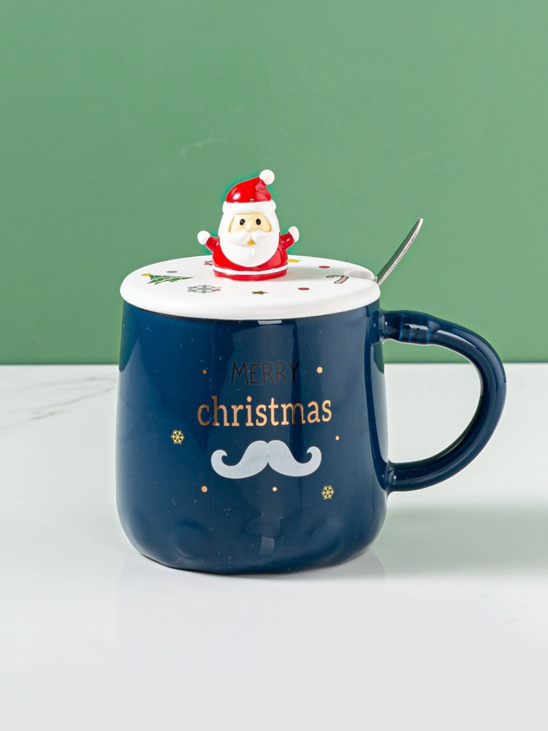 Buy Nestasia Blue And White Ceramic Santa Cup With Lid And Spoon 350 Ml ...