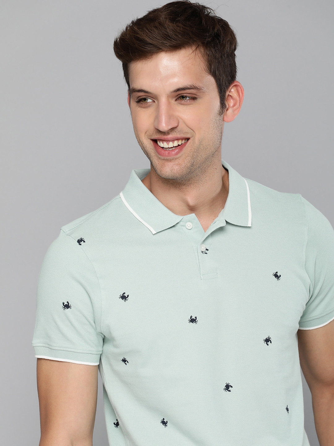 Buy Mast And Harbour Men Blue And Navy Blue Pure Cotton Printed Polo Collar