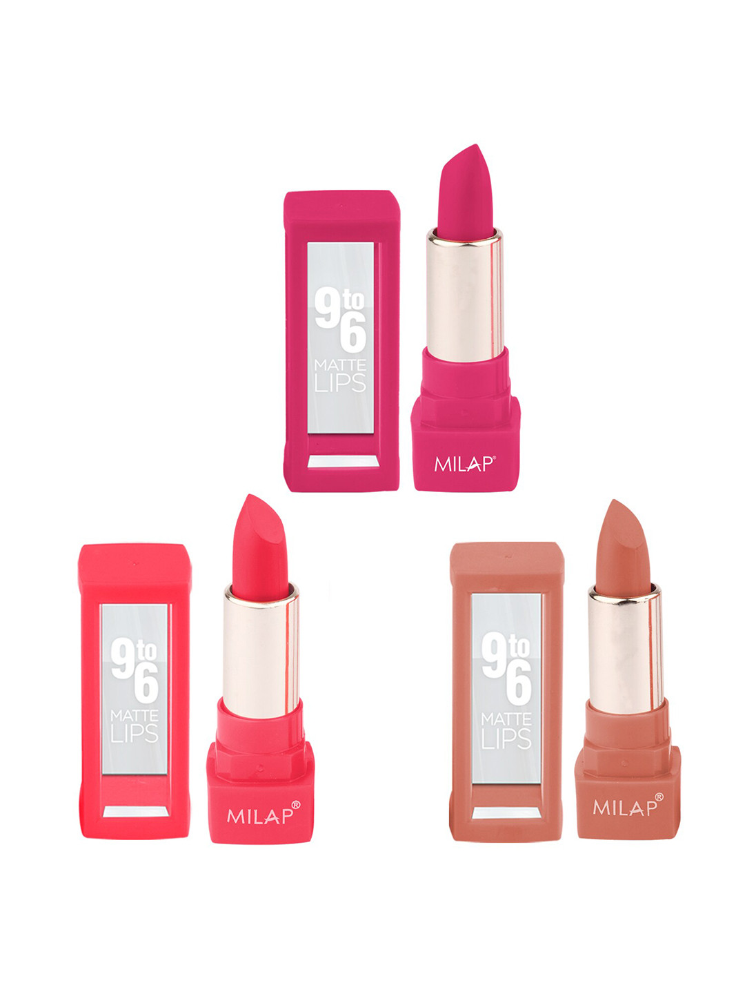 Buy MILAP Set Of 3 9to6 Matte Lips Lipstick 4.2g Each Sensational Pink ...