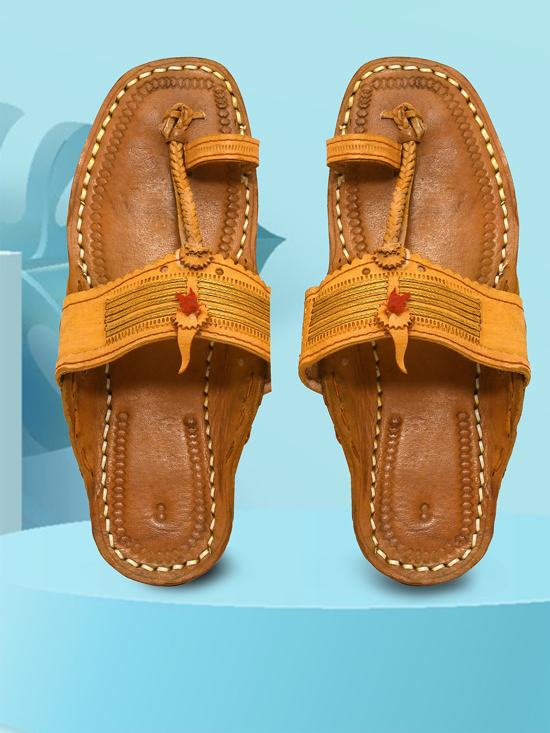 Buy OLIVE MIST Men Tan Ethnic Handcrafted Leather Comfort Kolhapuris ...