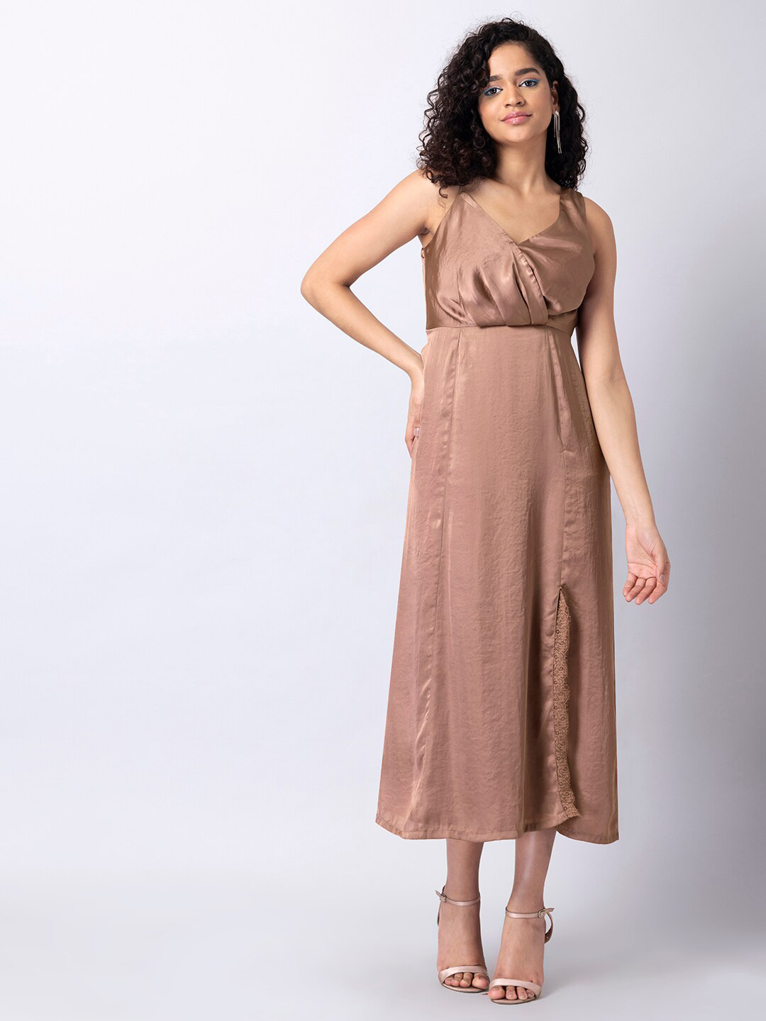 Buy FabAlley Brown Satin Midi Dress - Dresses for Women 19347322 | Myntra