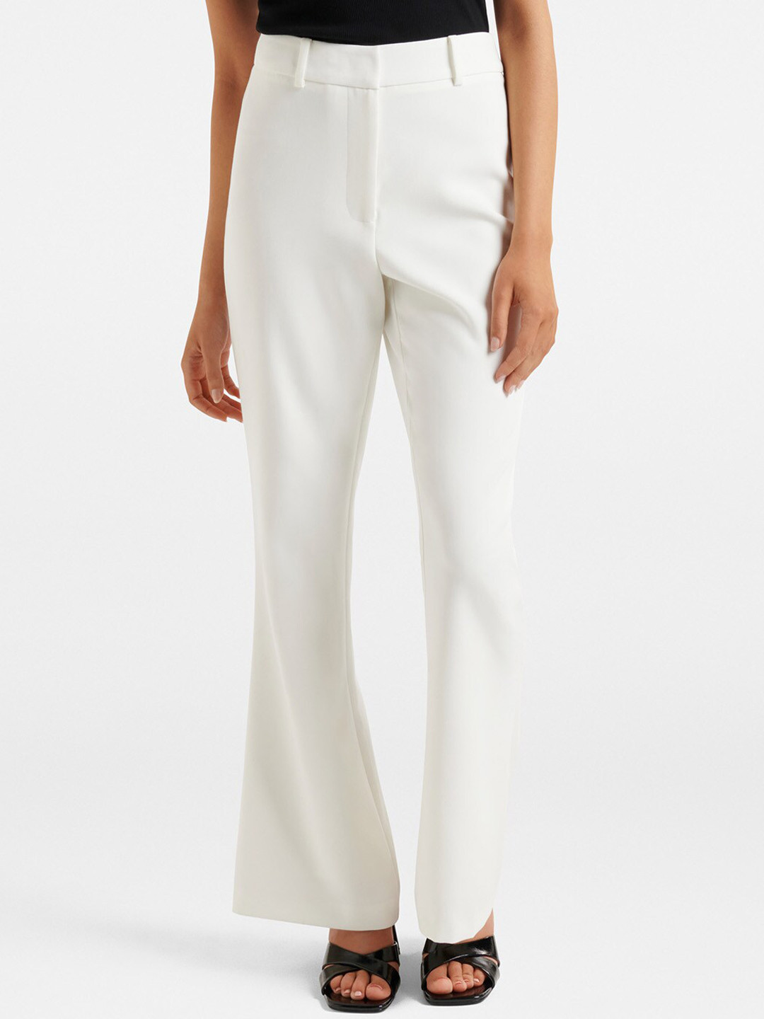 Buy Forever New Women White Flared High Rise Trousers - Trousers for ...