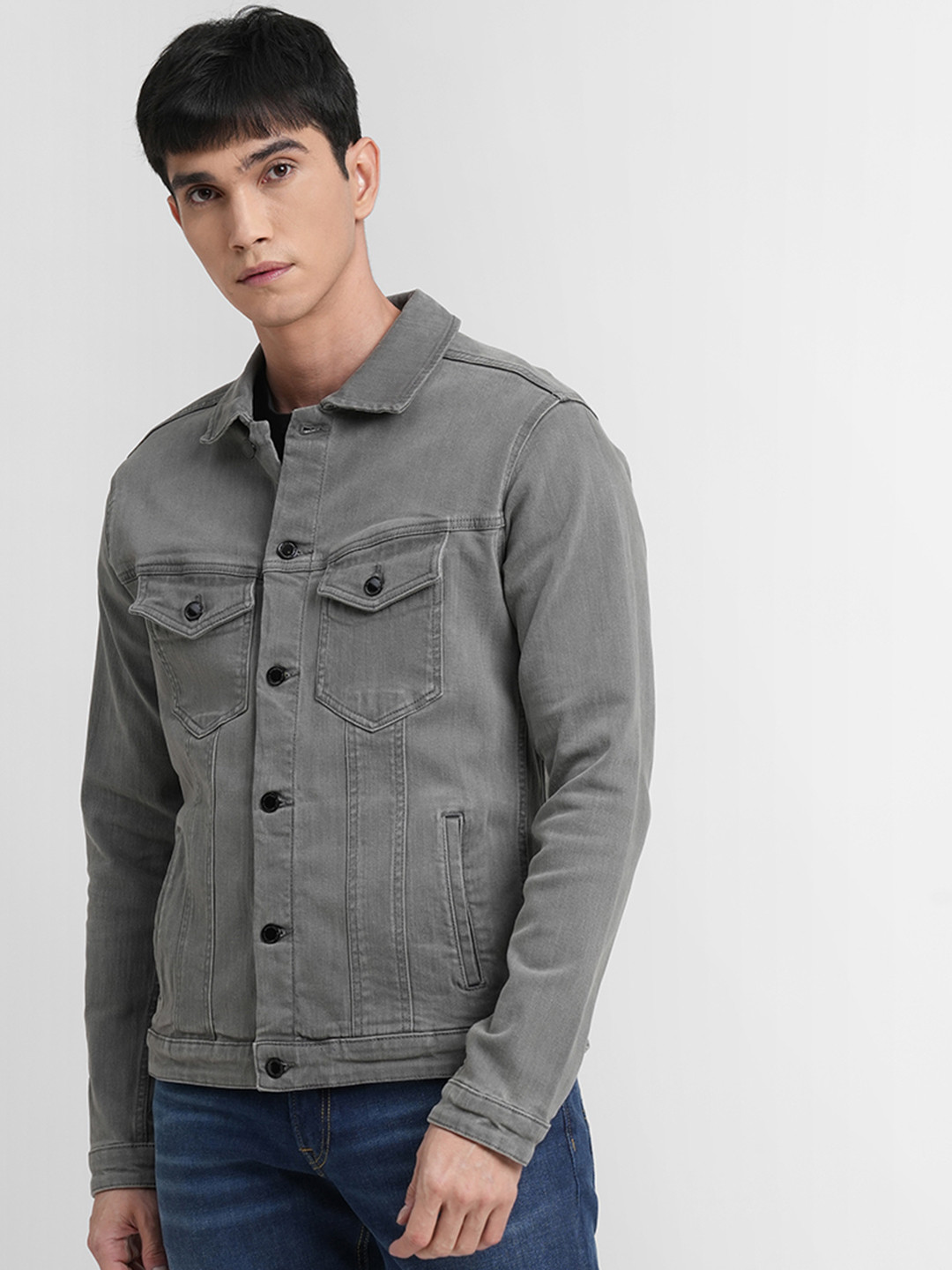 Buy Jack & Jones Men Grey Denim Jacket - Jackets for Men 19348878 | Myntra