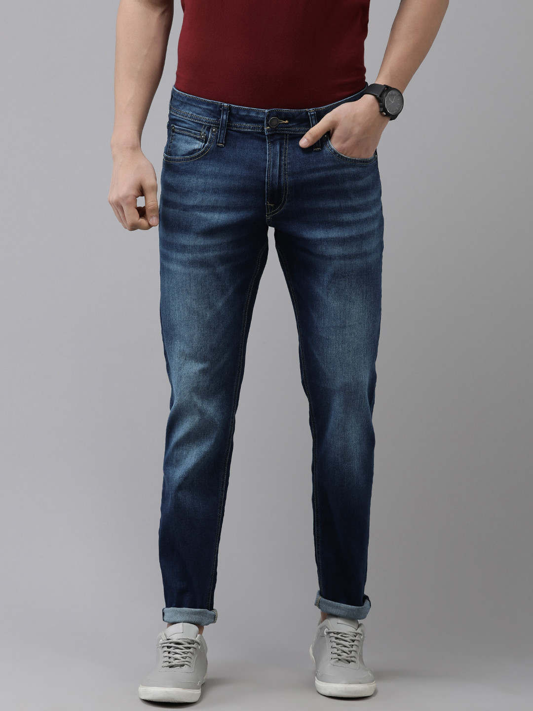 Buy Jack & Jones Men Blue Tim Slim Fit Low Rise Light Fade Stretchable ...