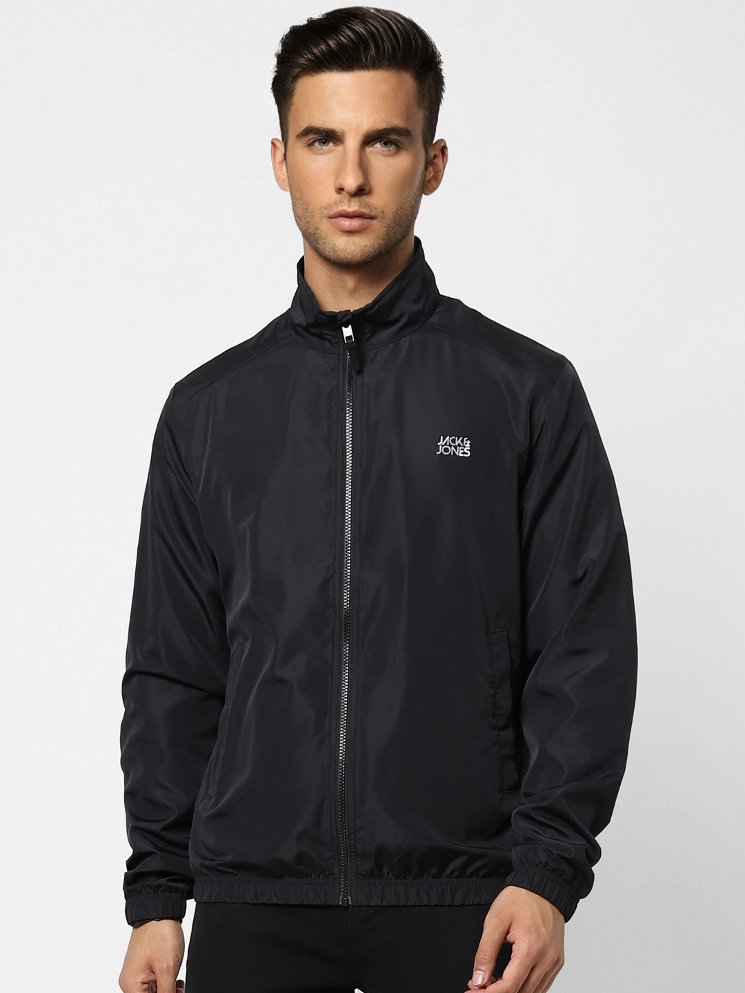 Buy Jack & Jones Men Black Solid Sporty Jacket - Jackets for Men ...