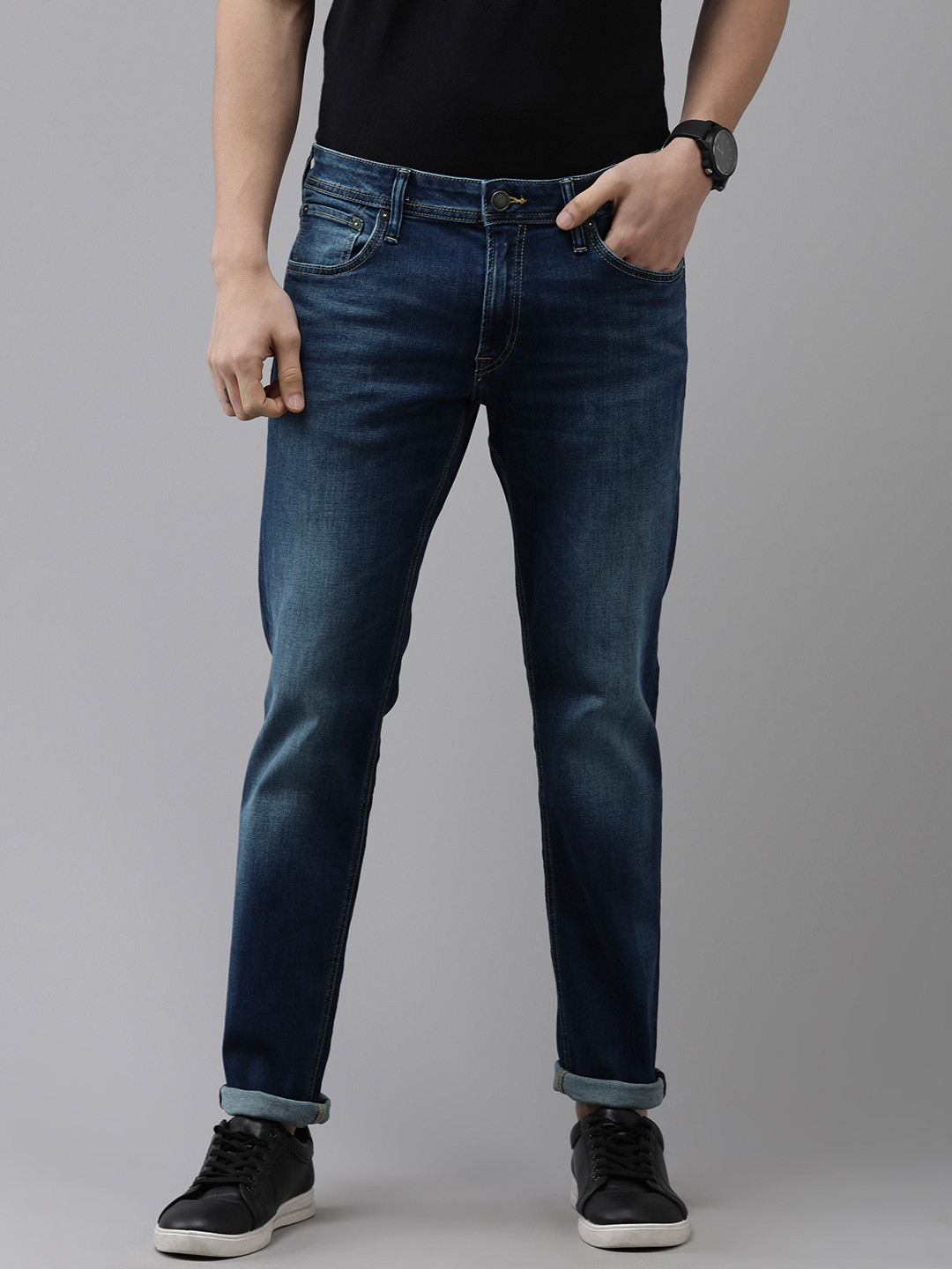 Buy Jack & Jones Men Blue Tim Slim Fit Low Rise Light Fade Stretchable ...