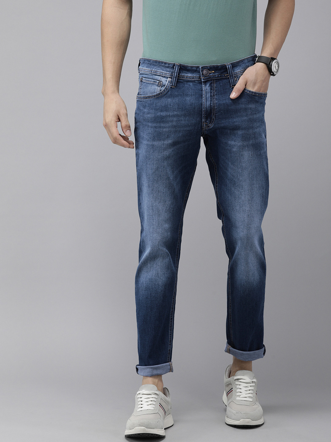 Buy Jack & Jones Men Blue Glenn Slim Fit Low Rise Heavy Fade ...