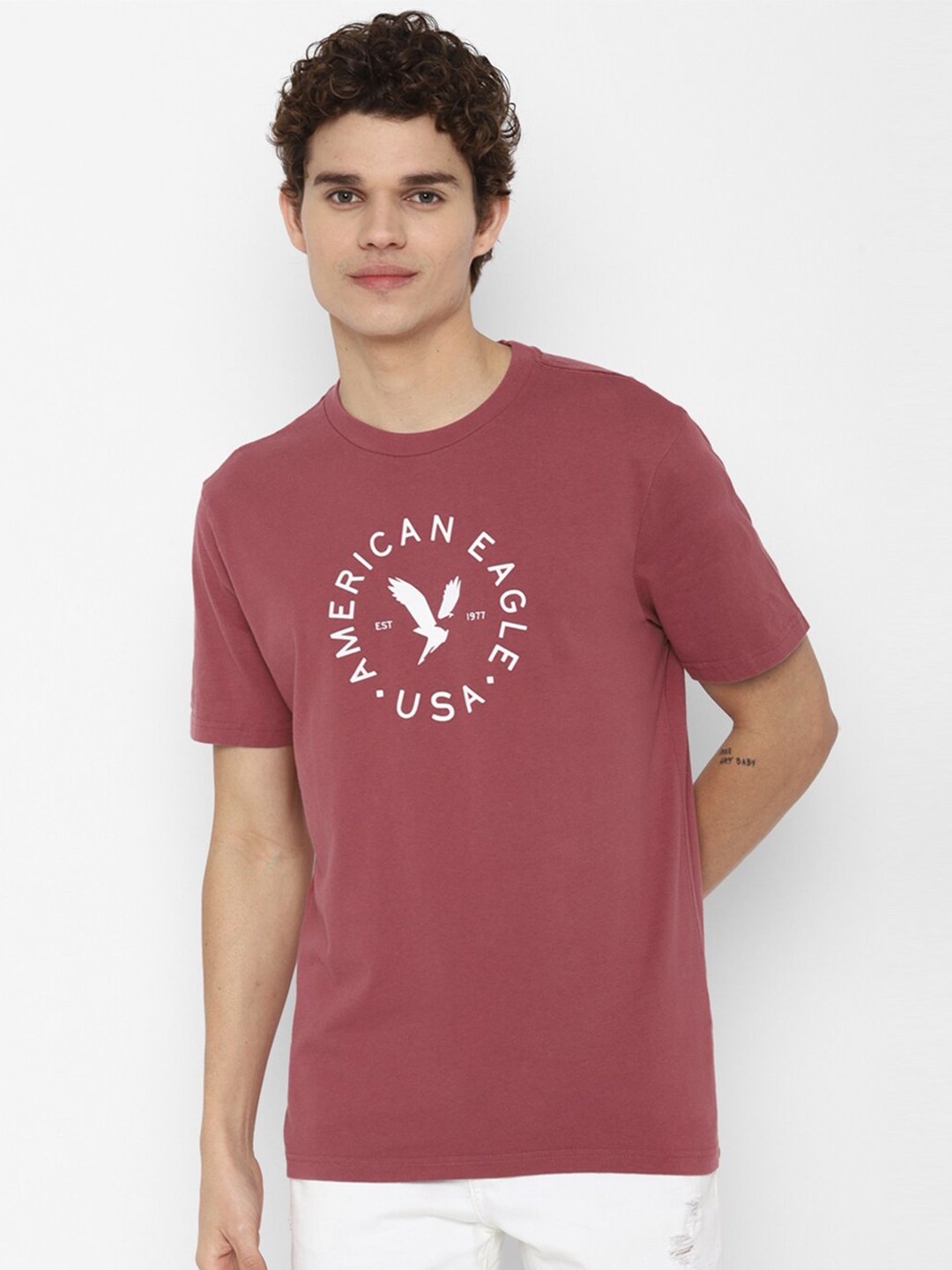 Buy American Eagle Outfitters Men Red Typography Printed Cotton T Shirt