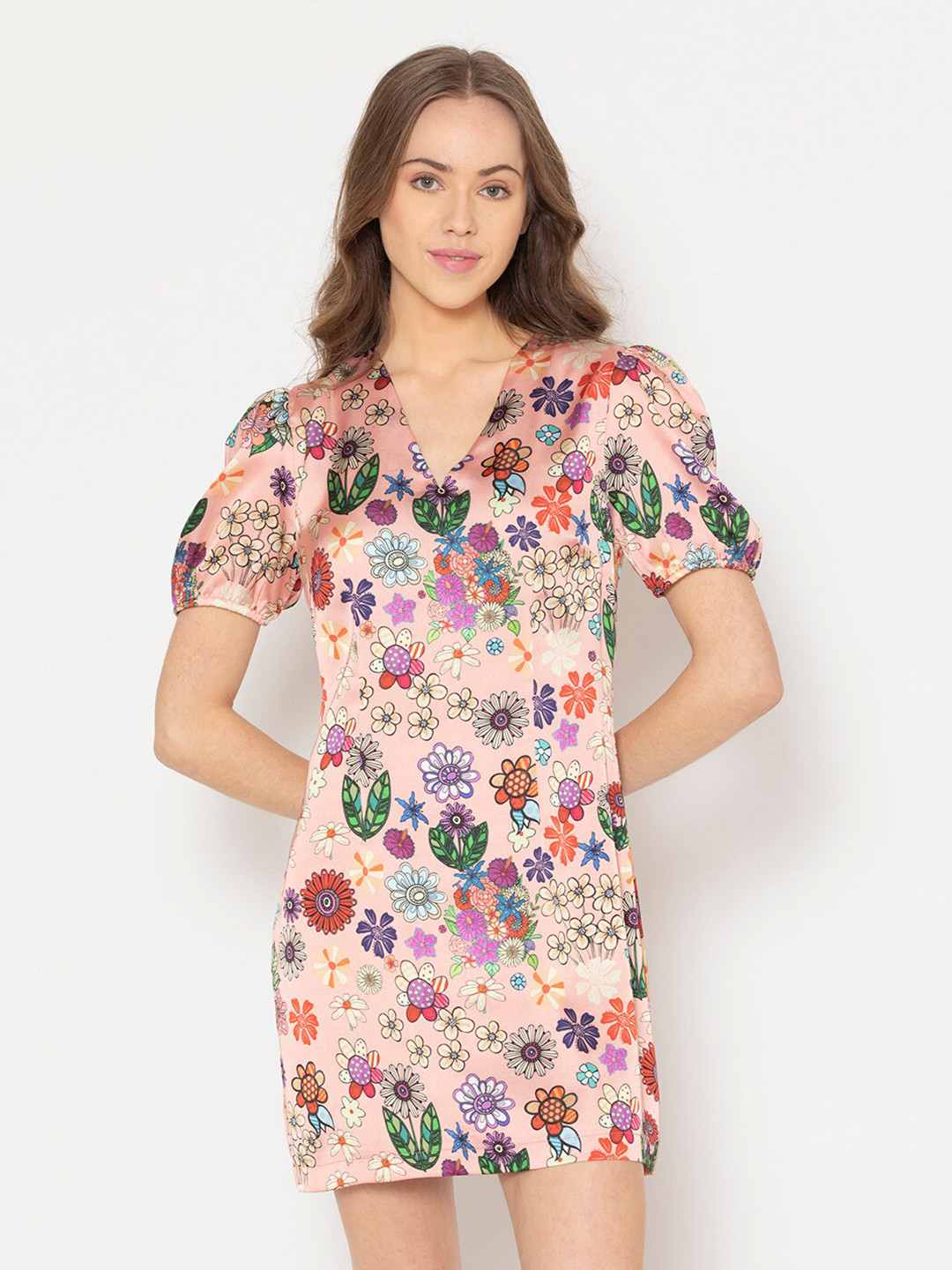 Buy SHAYE Women Multicolored Floral Printed Sheath Mini Dress - Dresses ...