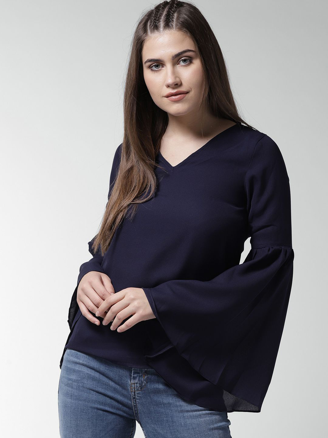 Buy La Zoire Navy Blue Semi Sheer Georgette Top - Tops for Women ...