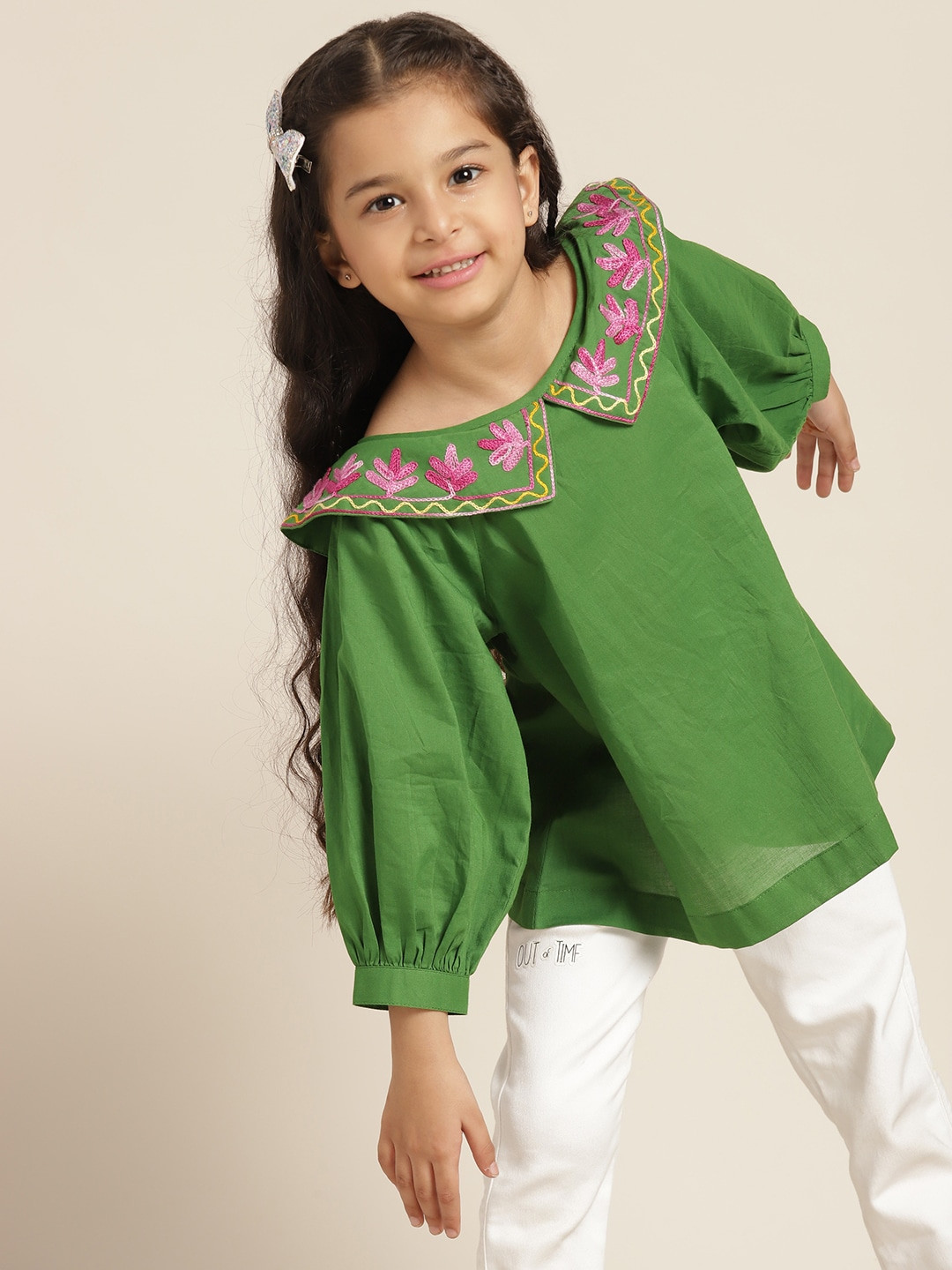 Buy Sangria Girls Pure Cotton Over The Board Collar Longline A Line Top ...