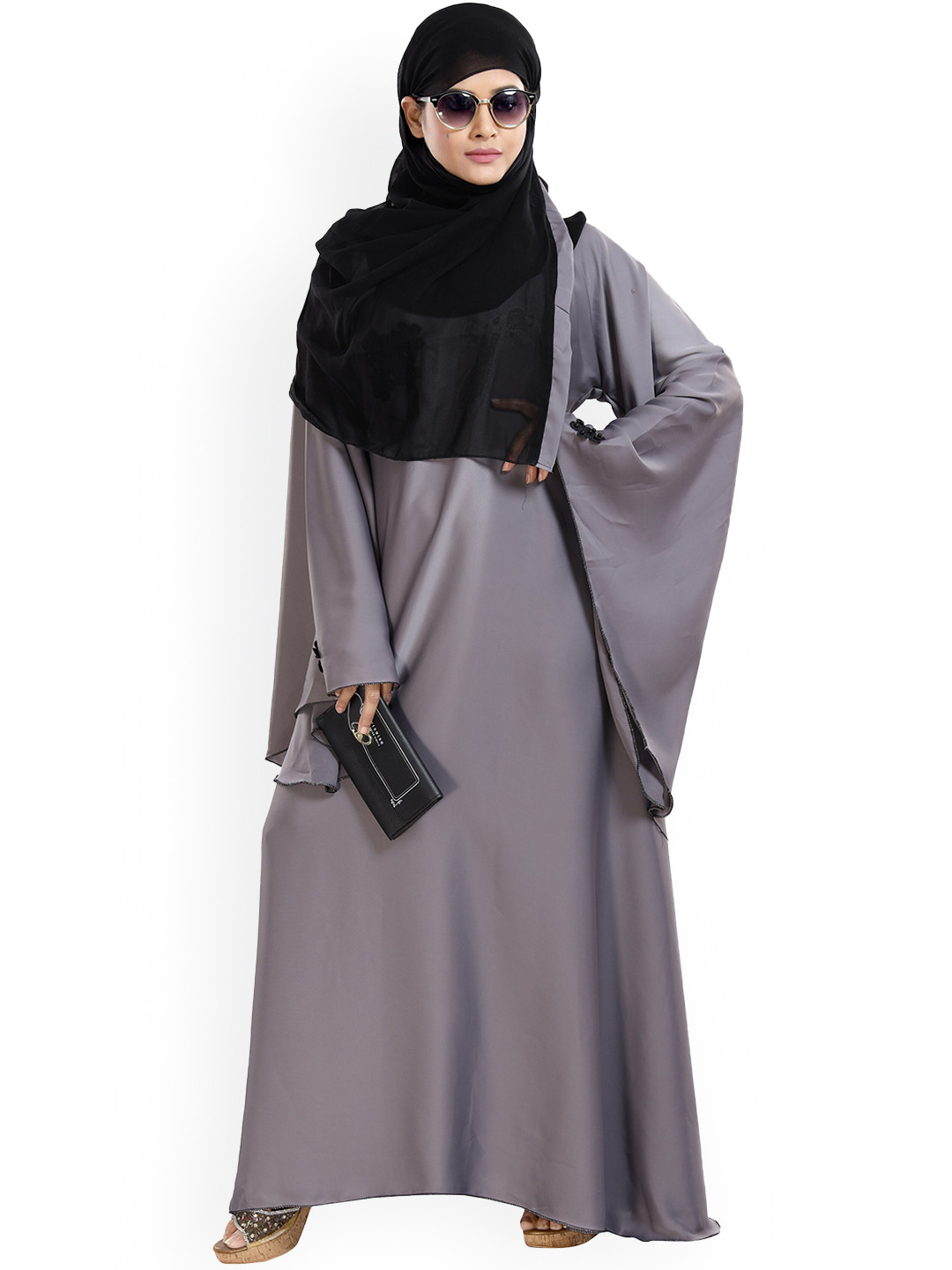 Buy TUCUTE Women Grey Solid Abaya Burqa With Hijab - Burqas for Women ...