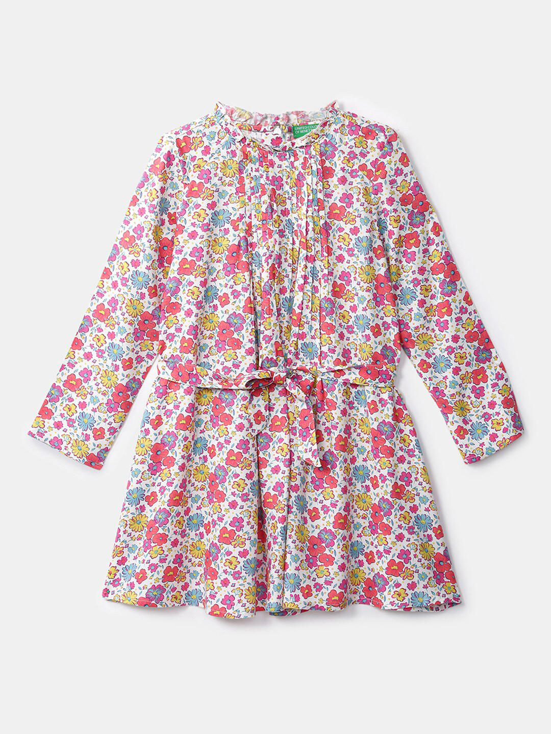 Buy United Colors Of Benetton White & Multicoloured Floral A Line Dress ...