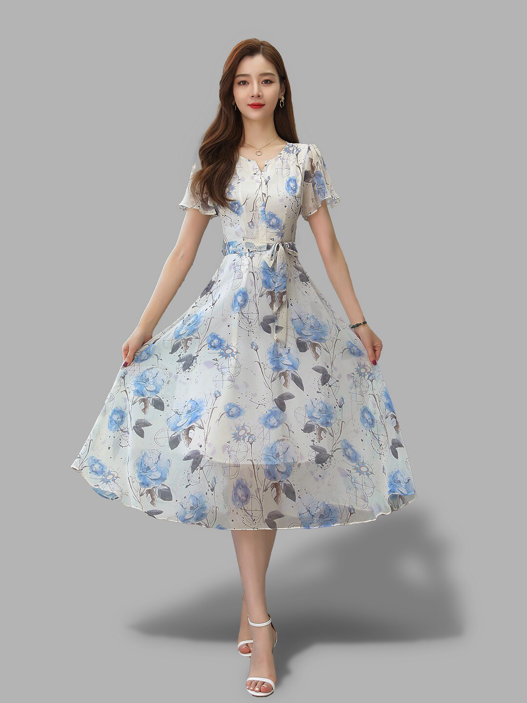 Buy JC Collection Women White & Blue Floral Midi Dress - Dresses for ...