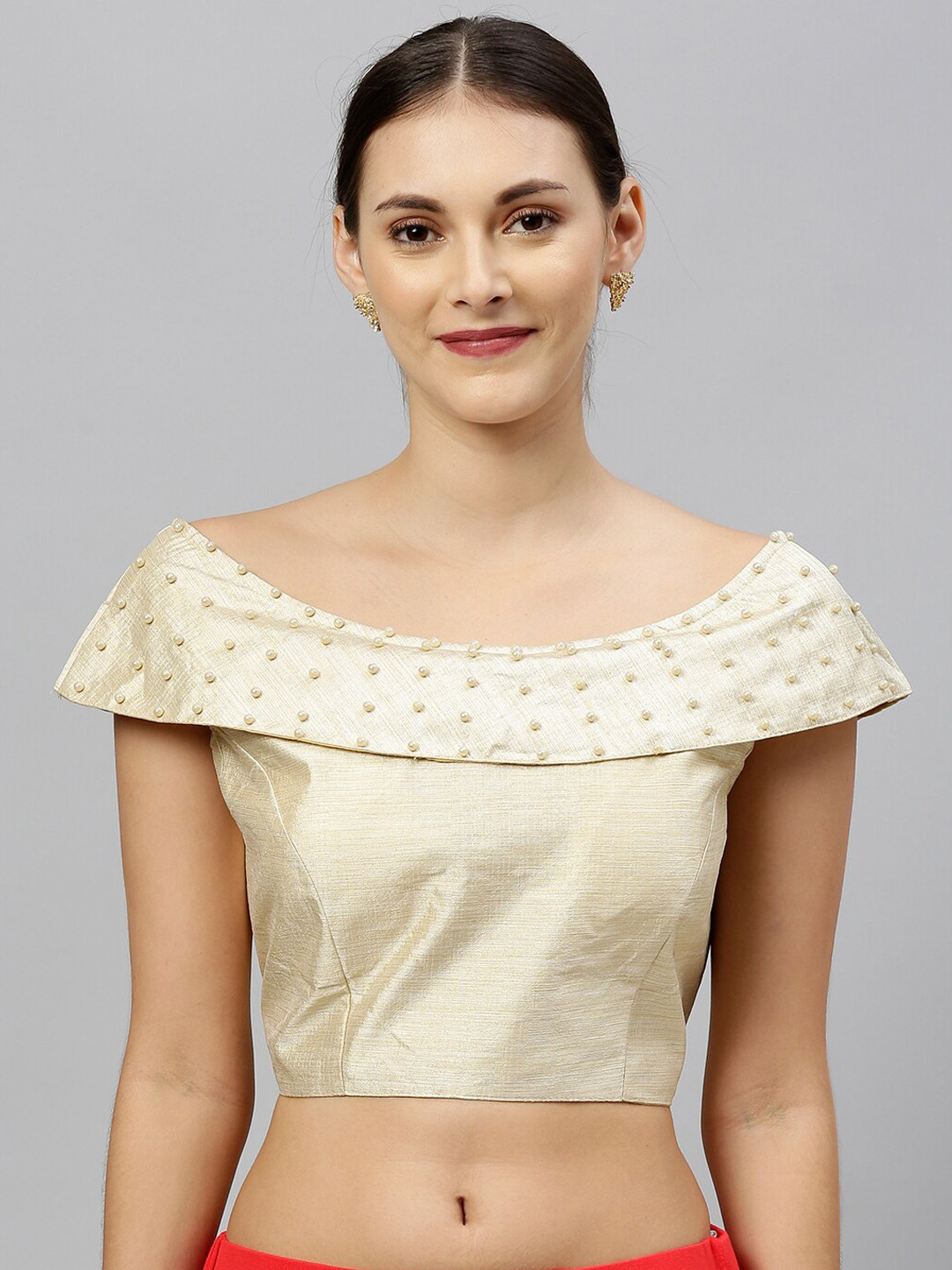 Buy Amrutam Fab Women Cream Coloured Embellished Saree Blouse - Saree ...