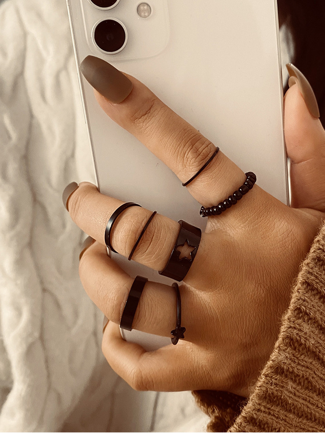 Buy Shining Diva Fashion Women Set Of 7 Black Enamelled Boho Style Midi ...