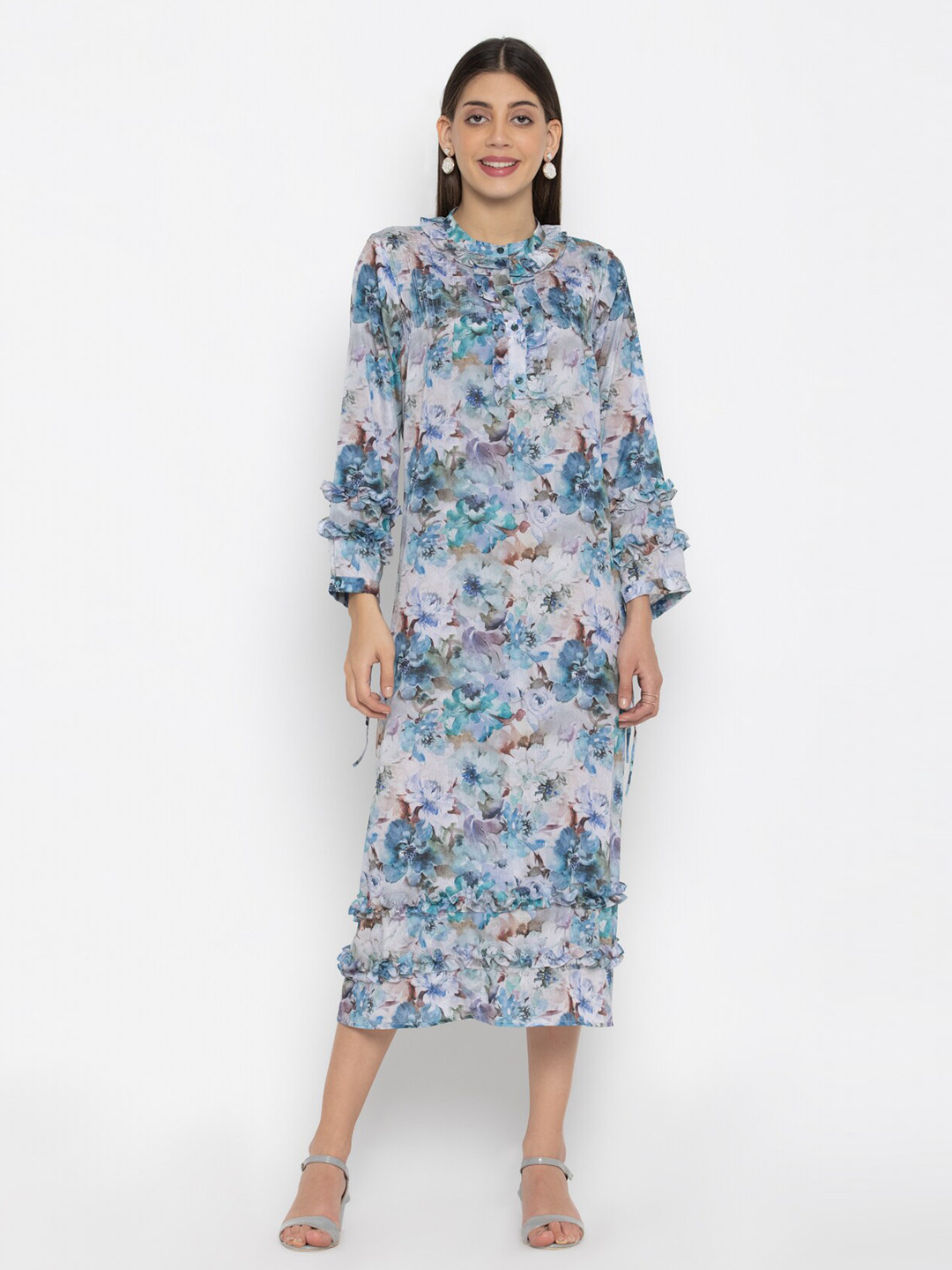 Buy SEW YOU SOON Multicoloured Floral Chiffon A Line Midi Dress ...