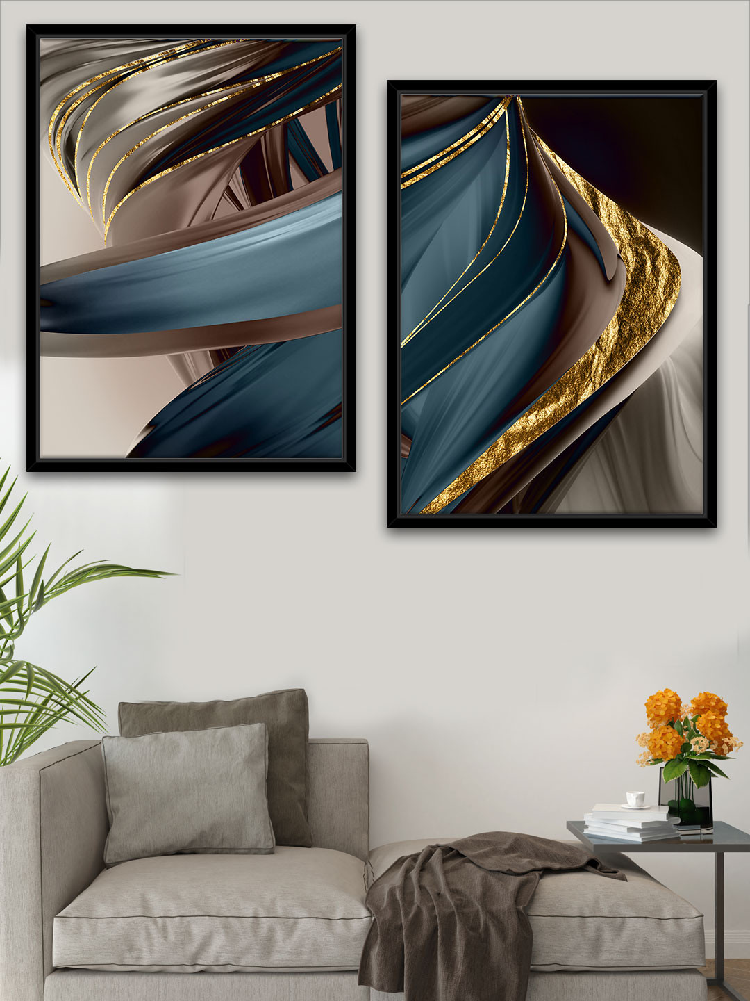 Buy Art Street Pack Of 2 Multi Coloured Abstract Printed Framed Wall ...