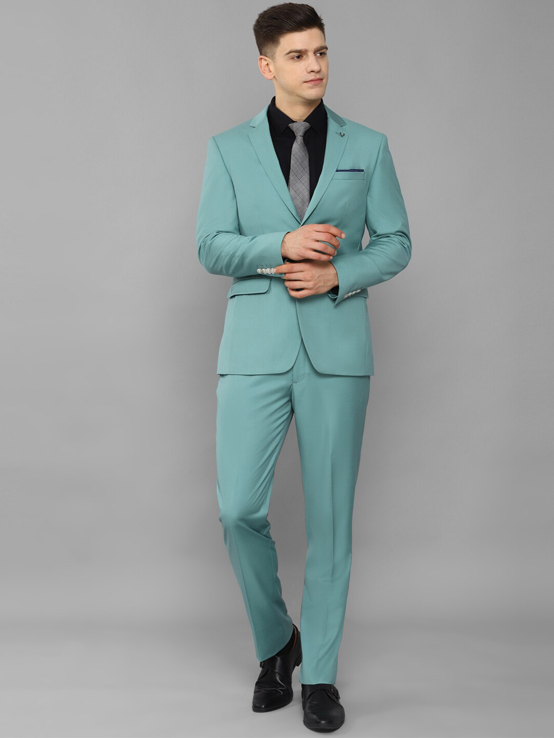 Buy Allen Solly Men Blue Solid Slim Fit Single Breasted 2 Piece Formal ...