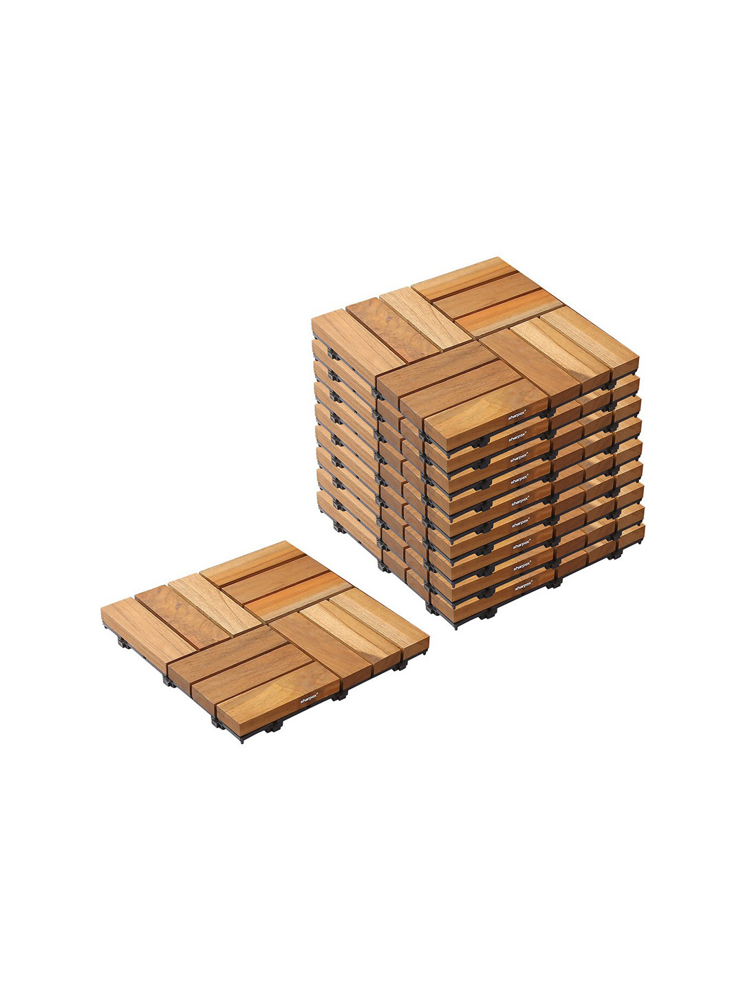 Buy Sharpex Set Of 10 Brown Textured Teak Wood Tiles - Garden ...