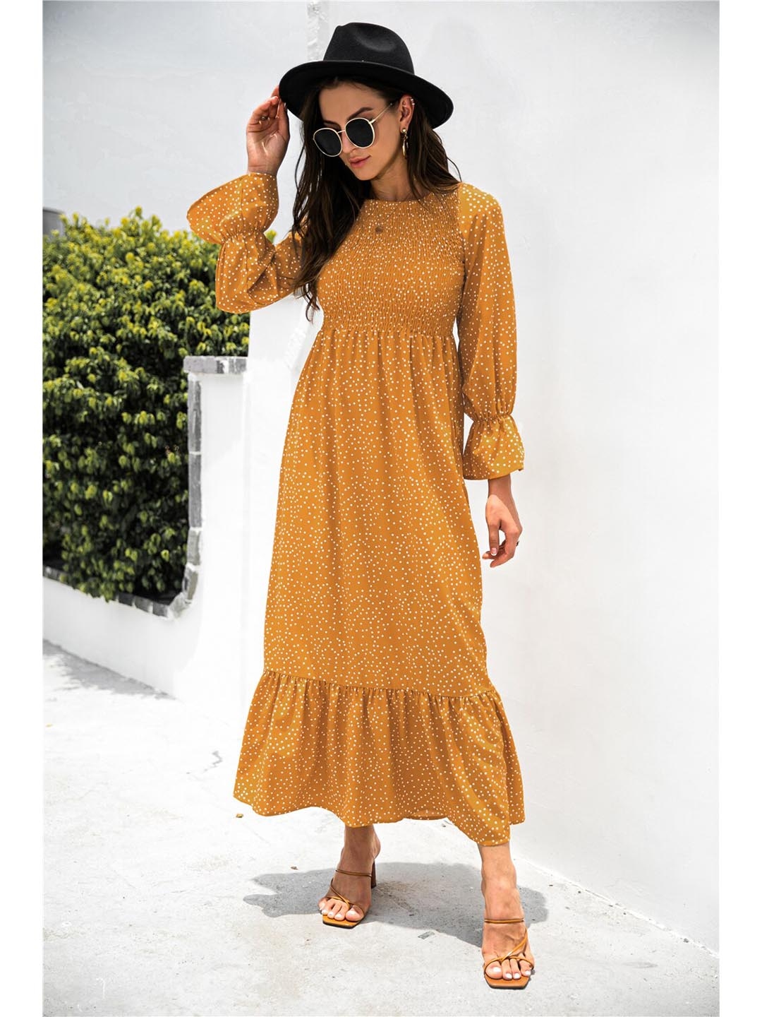 Buy Bostreet Orange Polka Dots Print Maxi Dress Dresses For Women