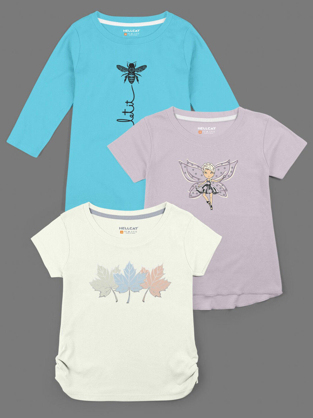 Buy HELLCAT Girls Pack Of 3 Printed Bio Finish T Shirt - Tshirts for ...