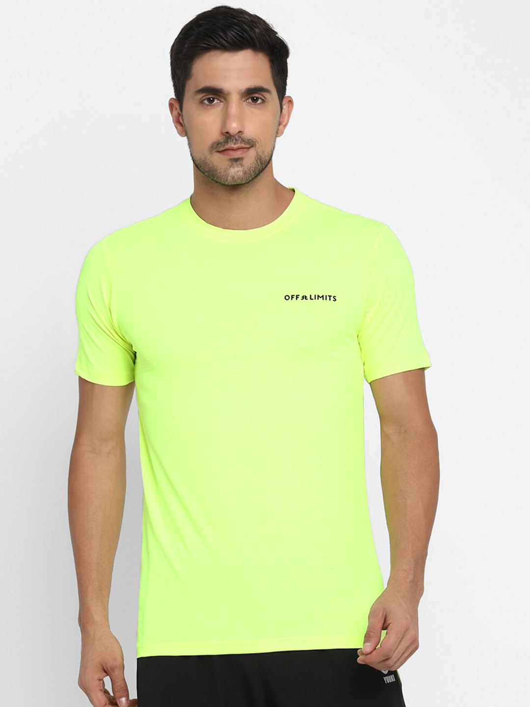 Buy OFF LIMITS Men Lime Green Solid Regular Fit T Shirt - Tshirts for ...