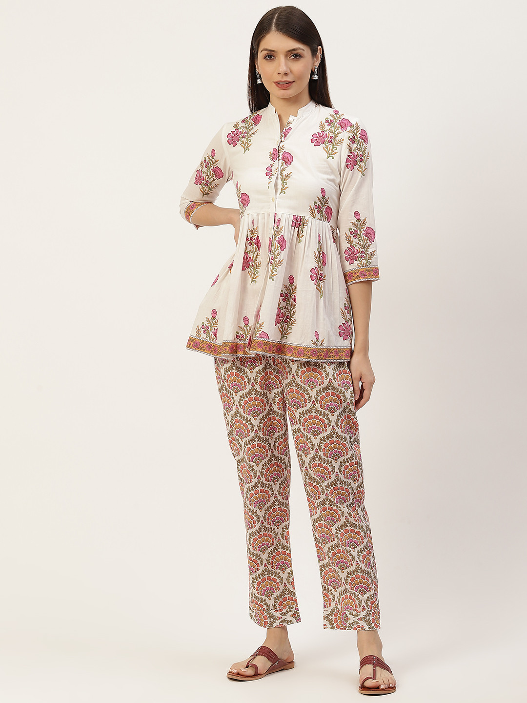 Buy Jaipur Morni Women White Ethnic Motifs Printed Pure Cotton Kurti ...
