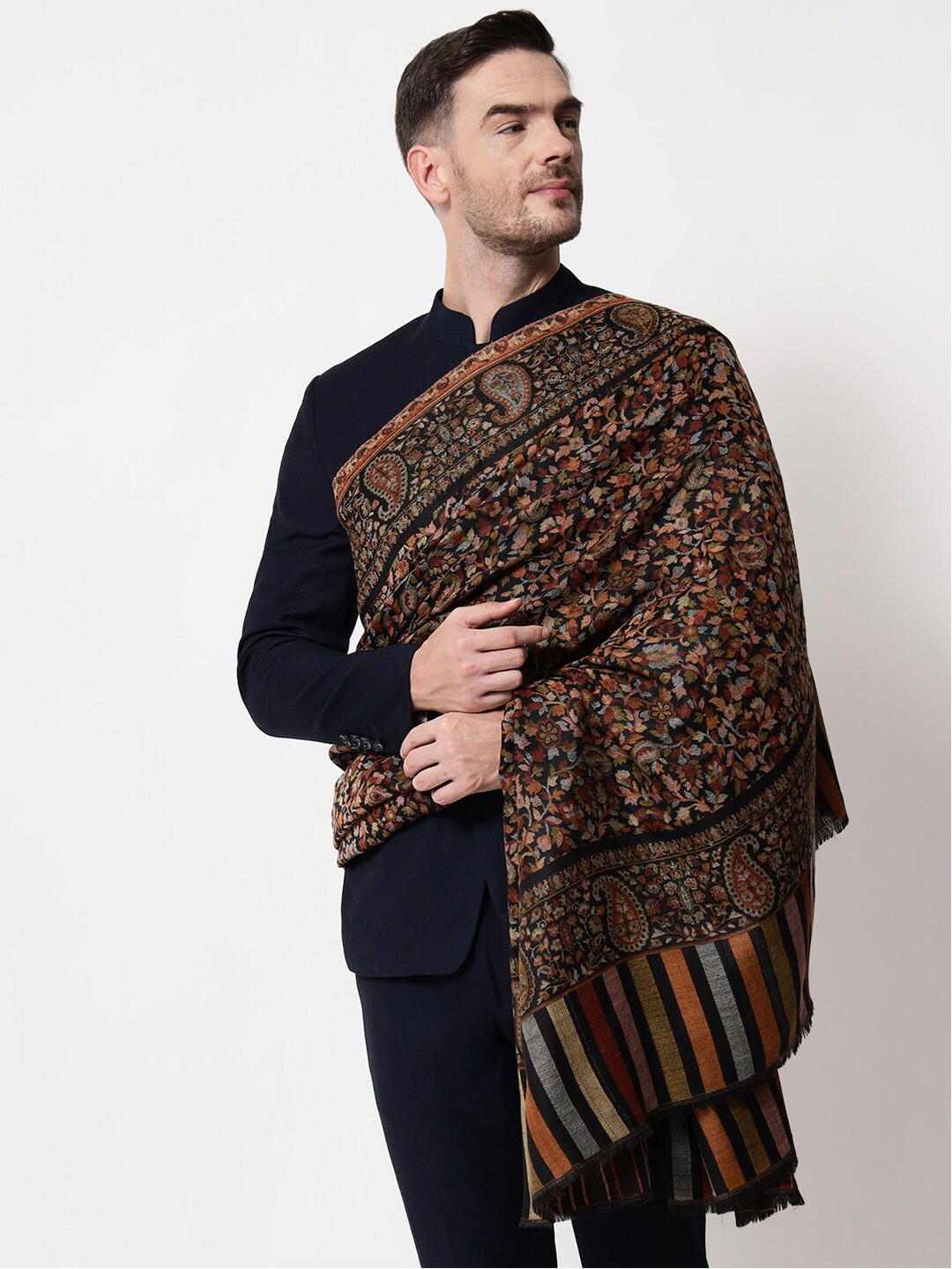 Buy Pashtush Women Black & Brown Woven Design Stole - Stoles for Women ...