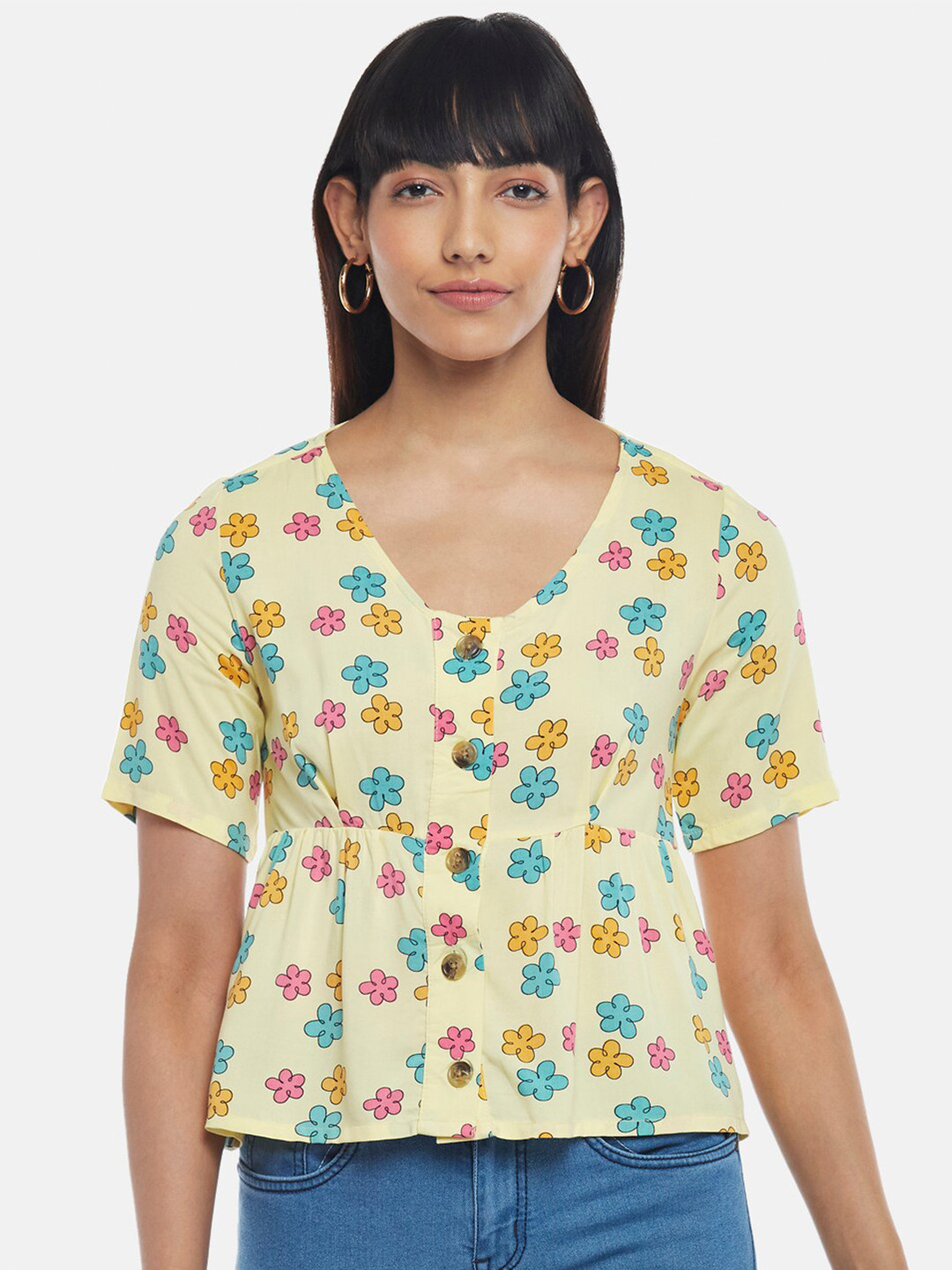 Buy People Women Yellow Floral Print Top - Tops for Women 19366090 | Myntra