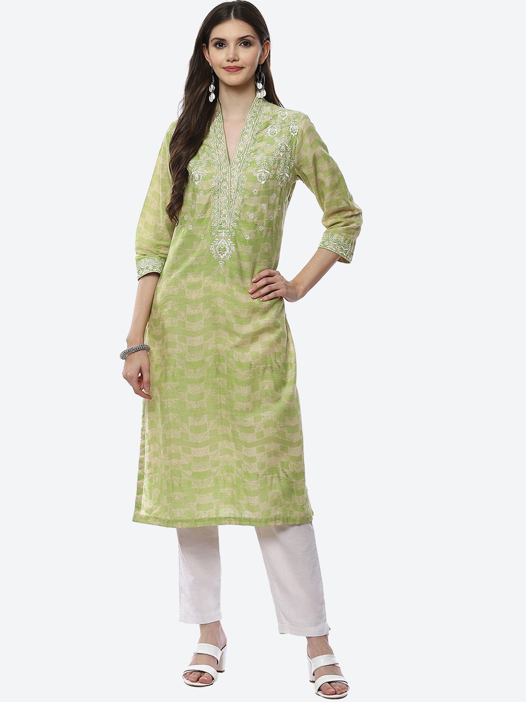 Buy Biba Women Green Floral Embroidered Kurta Kurtas For Women