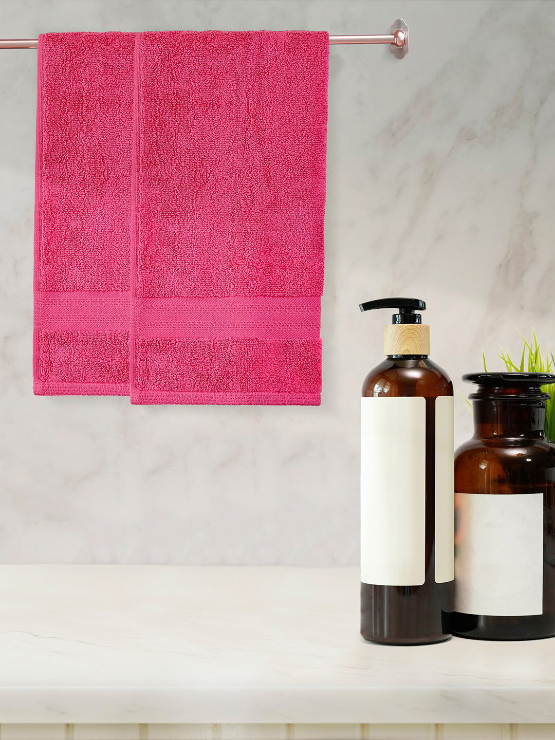 Buy Layers Set Of 2 Fuchsia Pink Solid Pure Cotton 400 GSM Hand Towels ...