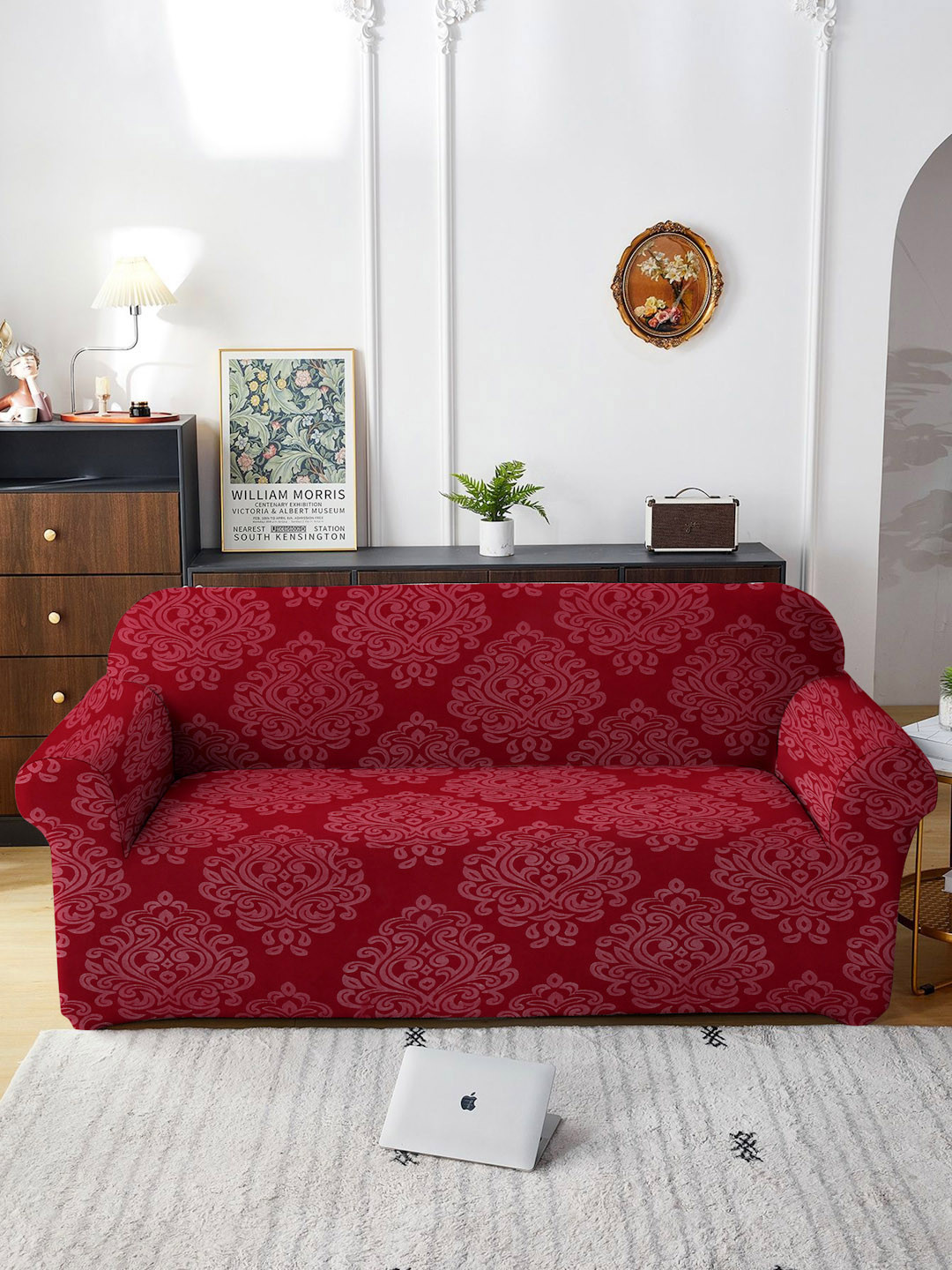 Buy Cortina Maroon Printed Three Seater Sofa Cover - Sofa Covers for ...