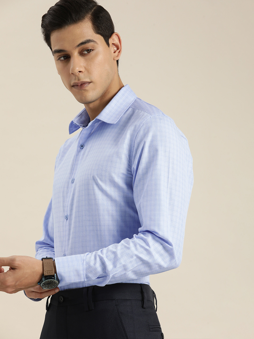 Buy INVICTUS Men Blue Slim Fit Estilo Collection Checked Formal Pure ...