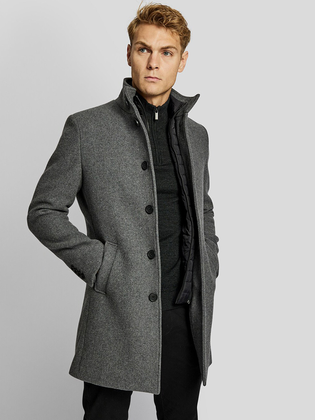 Buy Bruun & Stengade Men Grey Textured Wool Over Coats - Coats for Men ...