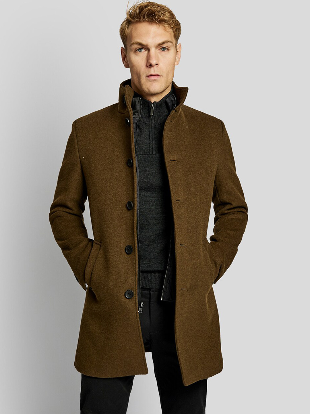 Buy Bruun & Stengade Men Brown Textured Woolen Regular Fit Overcoat ...