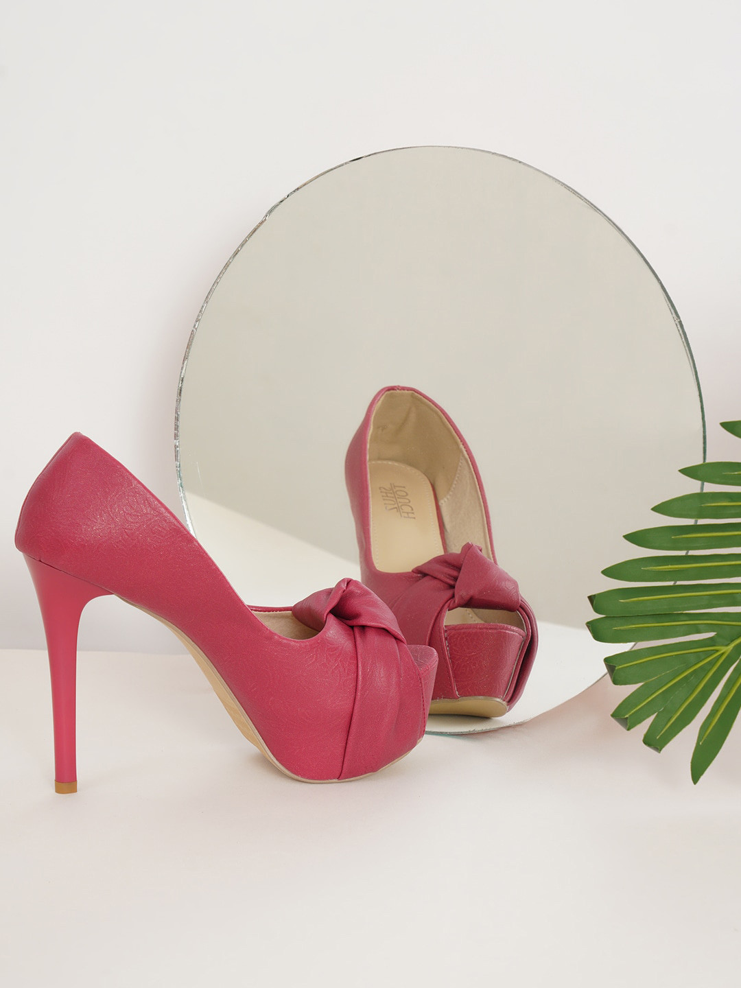 Buy SHUZ TOUCH Maroon Embellished High Top Stiletto Pumps With Bows ...