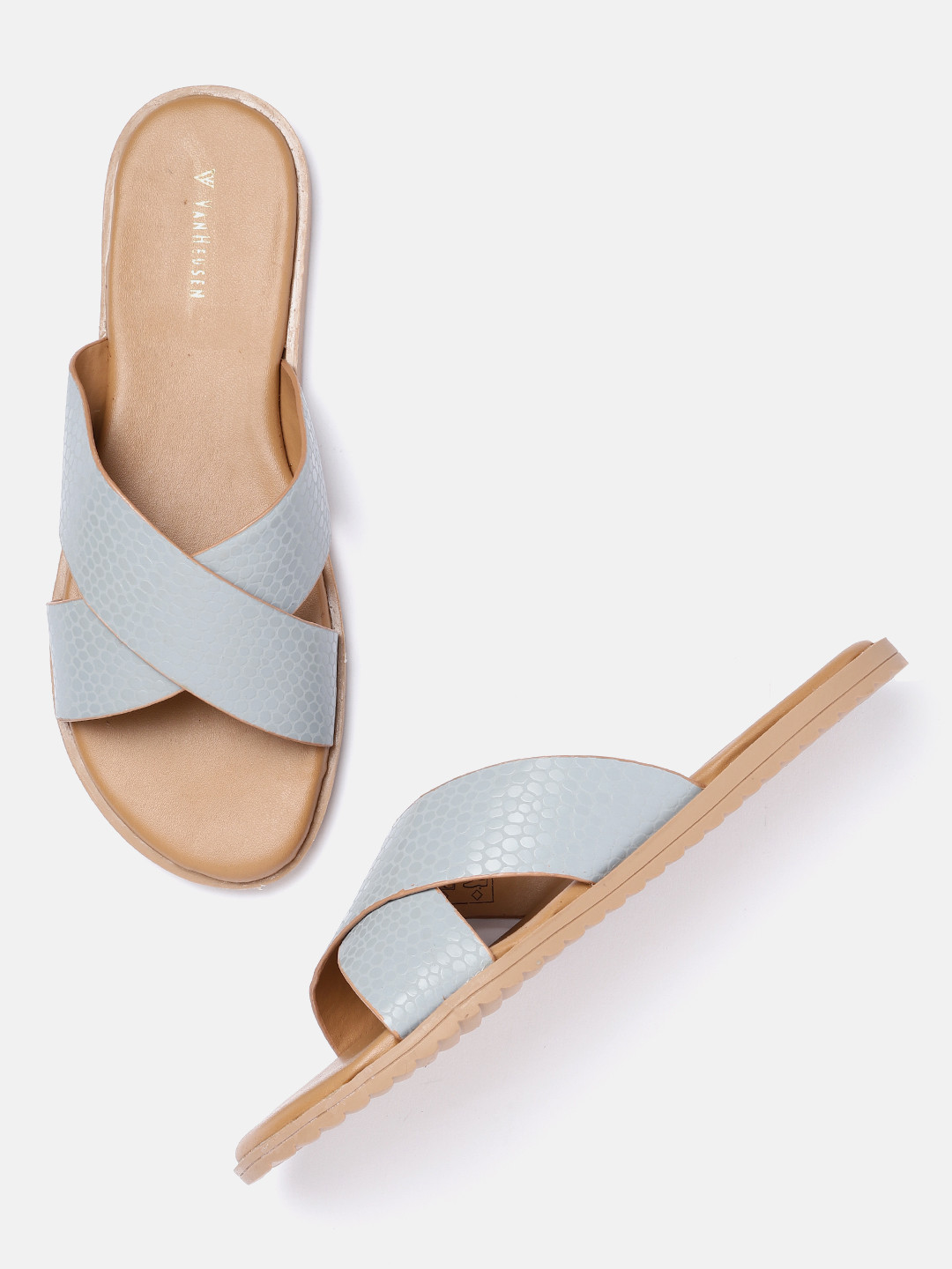 Buy Van Heusen Woman Blue Snake Skin Textured Open Toe Flats - Flats ...