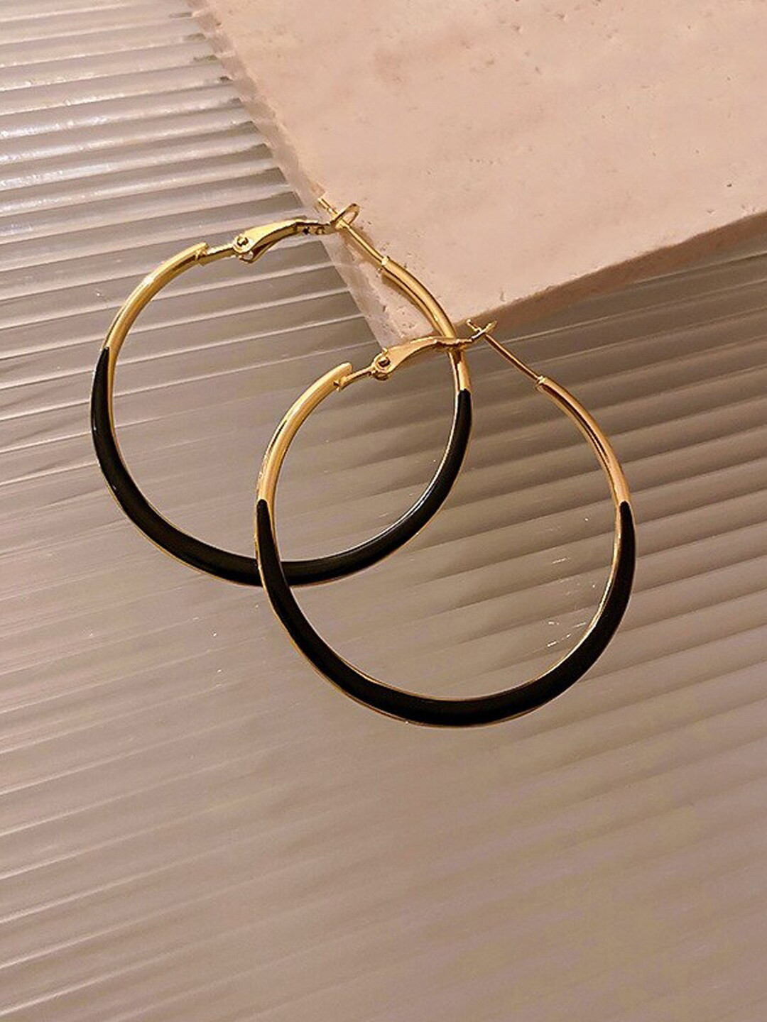 Buy Yellow Chimes Black Half Gold Half Bali Hoops Earrings - Earrings ...