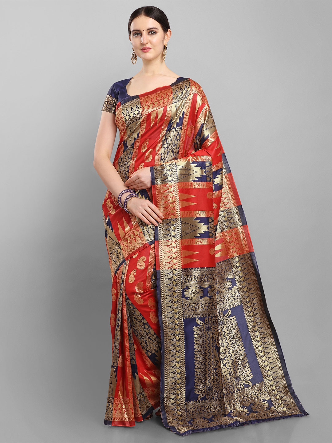 Buy KALINI Navy Blue & Red Woven Design Zari Silk Blend Banarasi Saree ... Buy KALINI Navy Blue & Red Woven Design Zari Silk Blend Banarasi Saree ...
