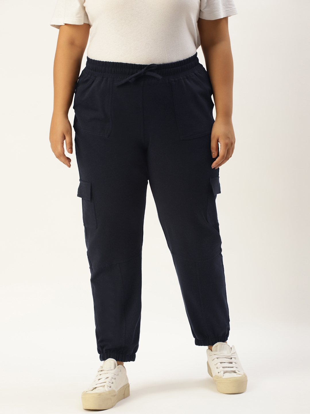 Buy TheRebelinme Women Plus Size Navy Blue High Rise Cargo Joggers ...