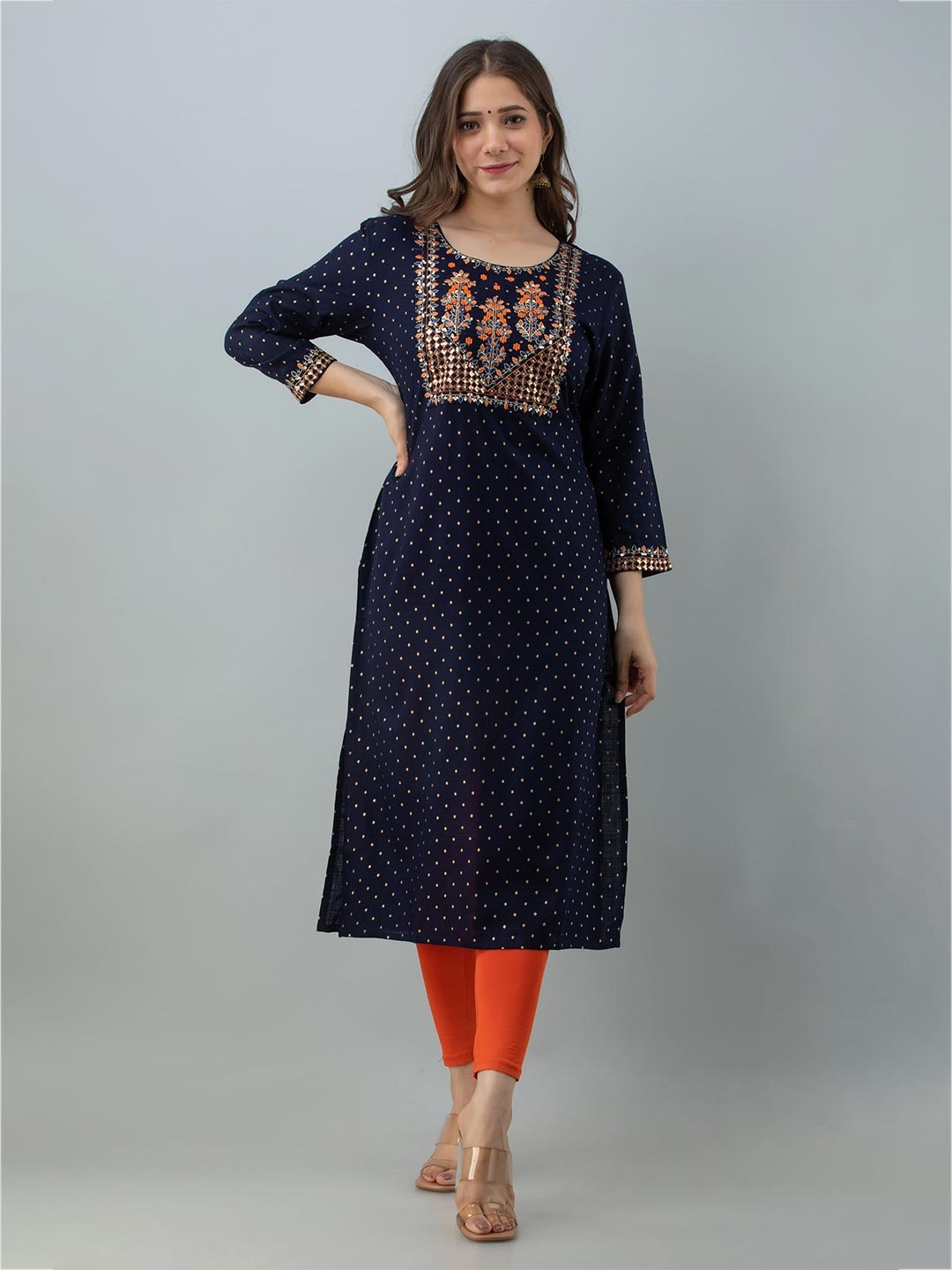 Buy NAYRAH Women Navy Blue & Orange Floral Embroidered Kurta - Kurtas ... Buy NAYRAH Women Navy Blue & Orange Floral Embroidered Kurta - Kurtas ...