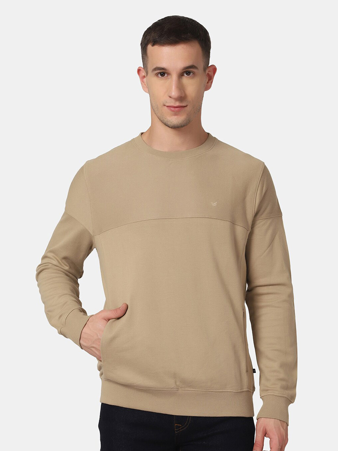 Buy Blackberrys Men Beige Round Neck Pure Cotton Pullover Sweatshirt ...