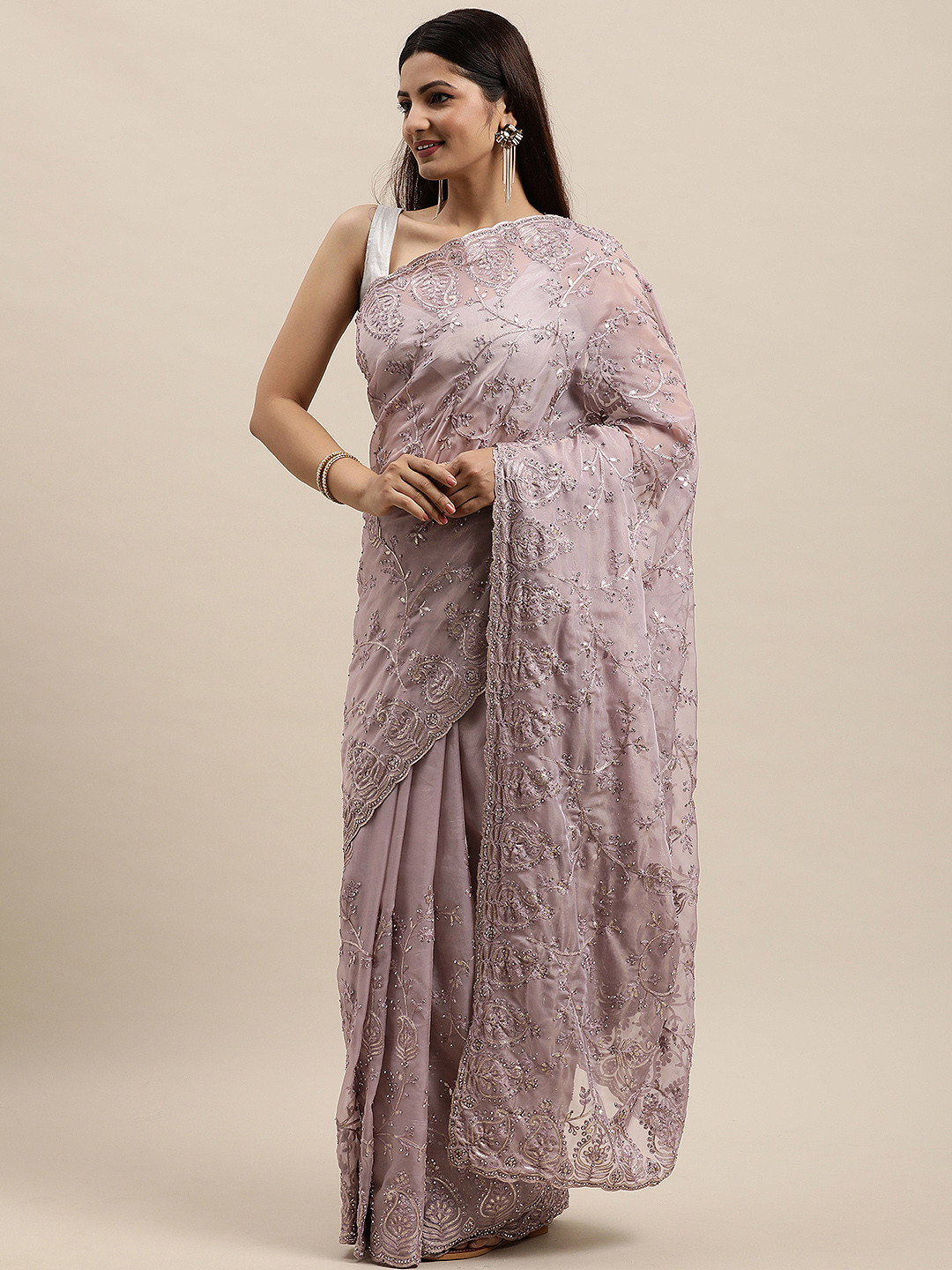 Buy MOHEY Mauve Floral Organza Saree - Sarees for Women 19389828 | Myntra