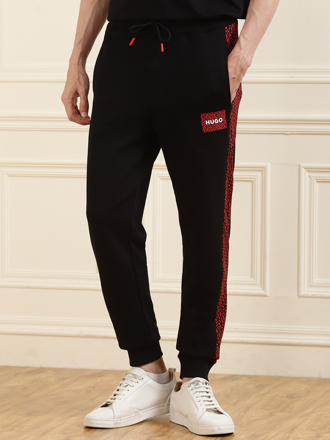 Buy HUGO Men Black Solid Pure Cotton Joggers - Track Pants for Men ...