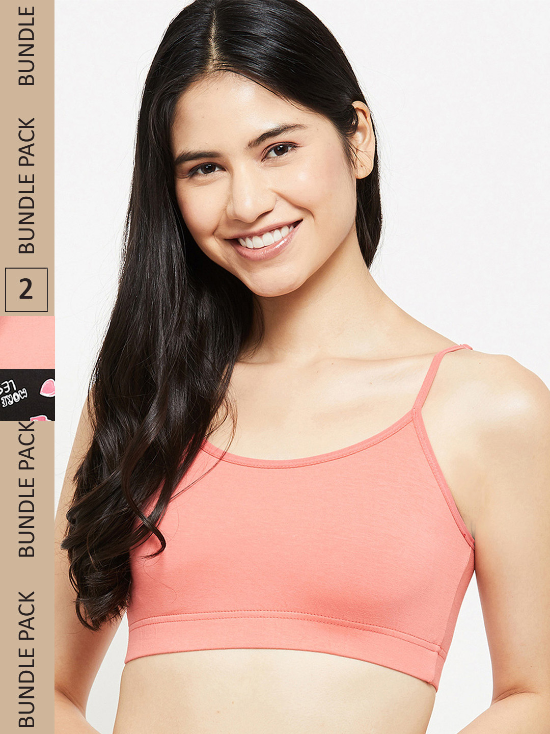 Buy Max Peach & Black Pack Of 2 Non Padded Bralette Bra - Bra for Women ...