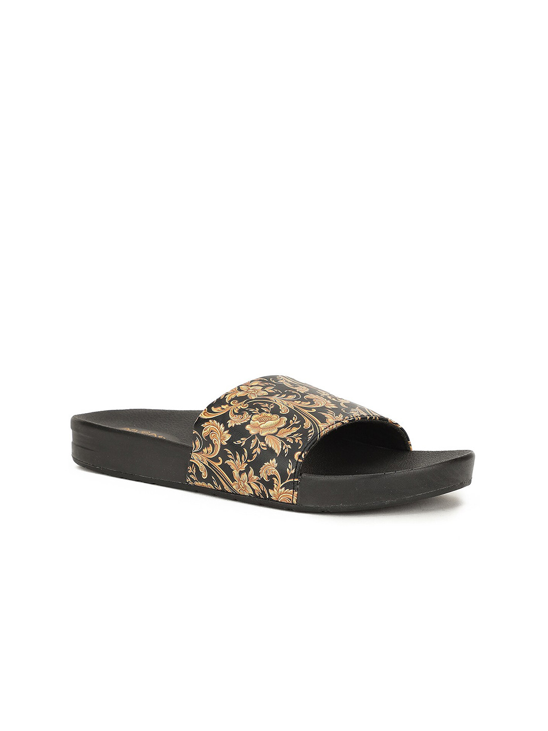 Buy Bata Women Black & Brown Printed Sliders - Flip Flops for Women ...