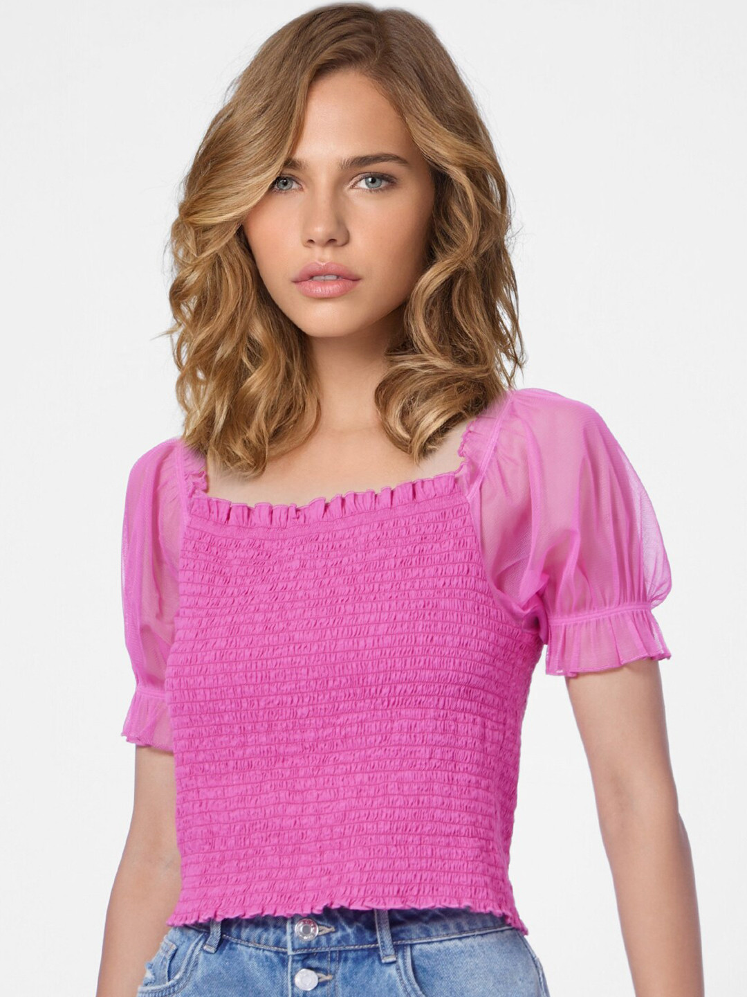 Buy ONLY Women Pink Smocked Top - Tops for Women 19395314 | Myntra