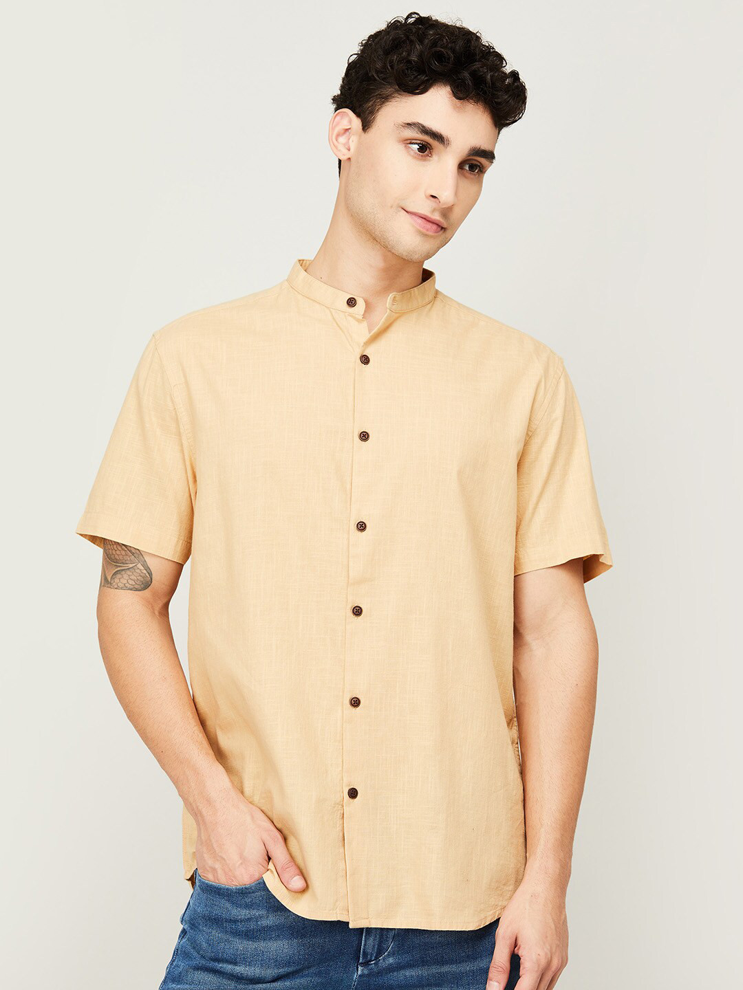 Buy Melange By Lifestyle Men Beige Solid Casual Shirt - Shirts for Men ...